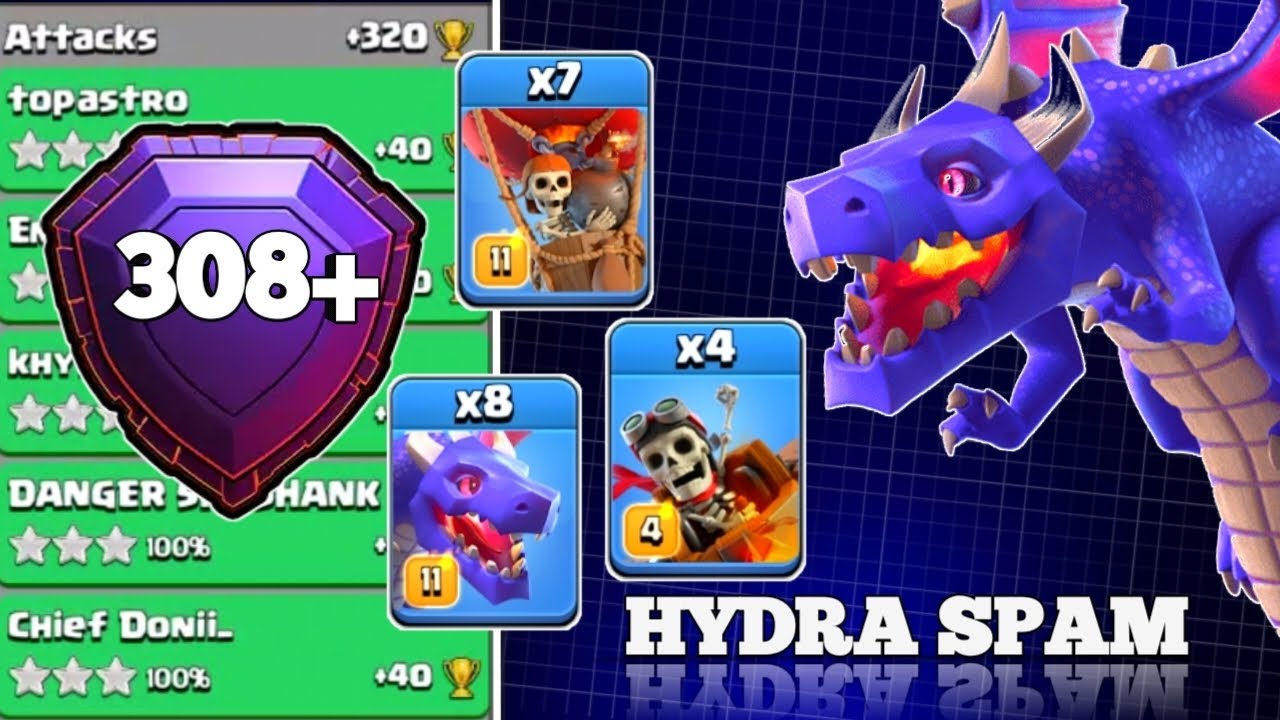 +308 | Hydra Attack Strategy TH16 | Legend League Attacks #5 | Clash of ...