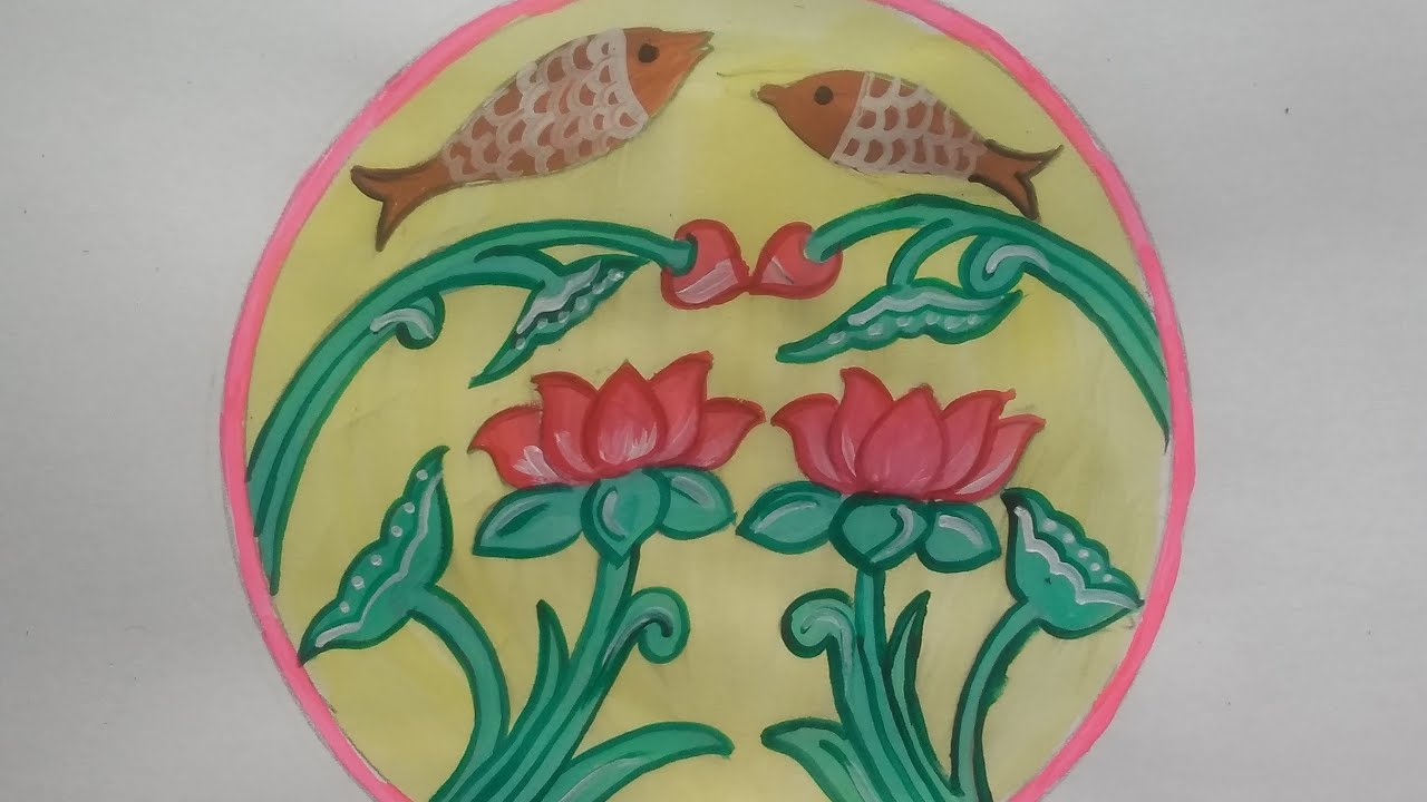 how to draw alekhan drawing in circle with Lotus and fish#aalekhan ...
