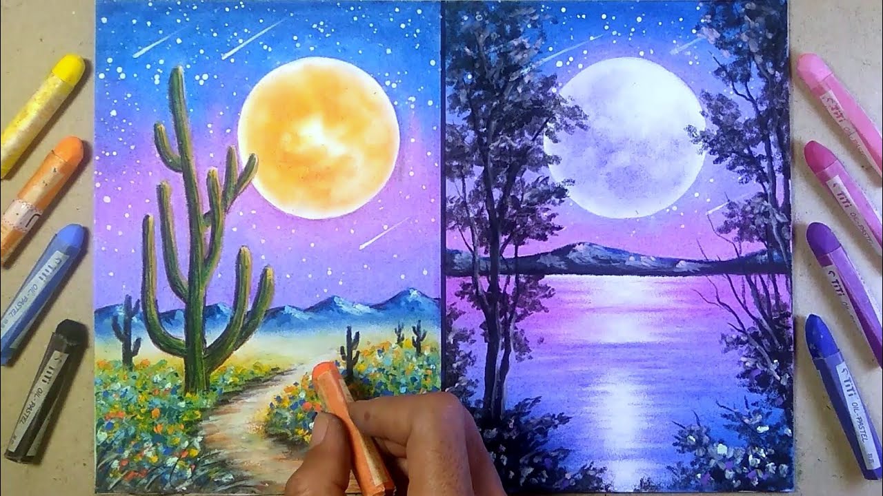 Cara Menggambar dan Mewarnai Pemandangan Bulan Purnama Step by step ...