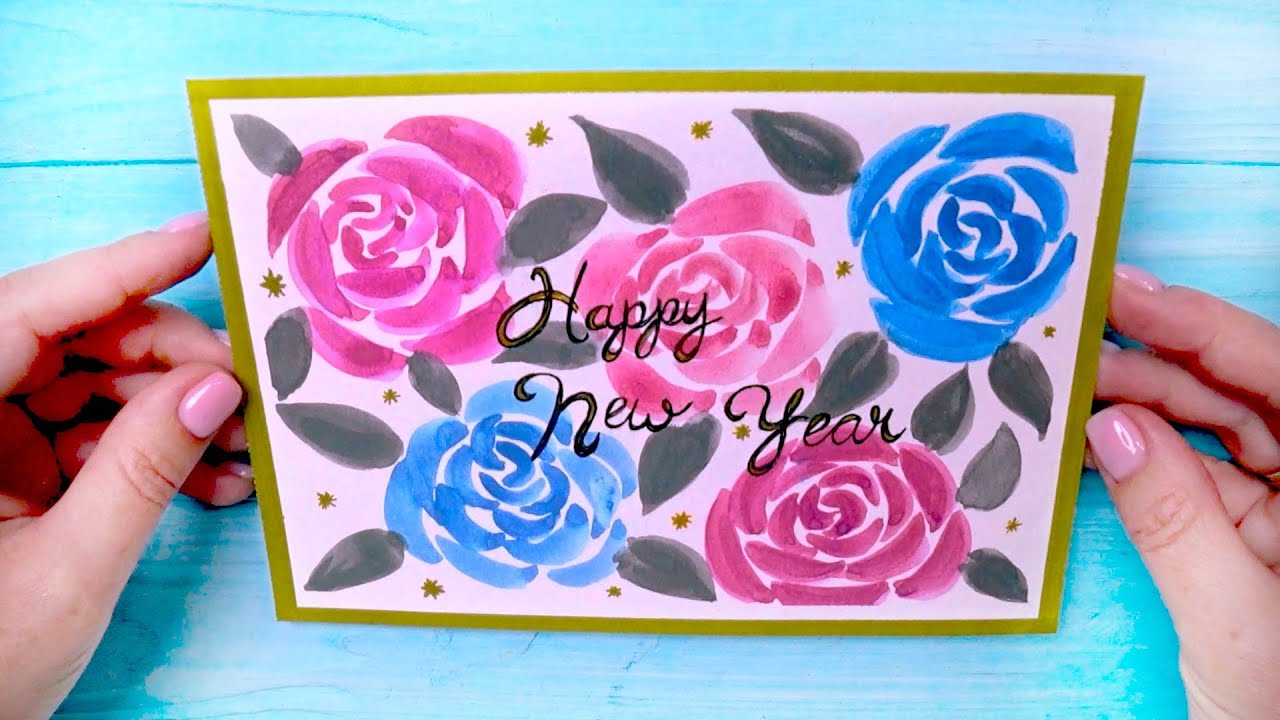 How to paint Happy New Year card | Loose flovers card | Holiday card ...