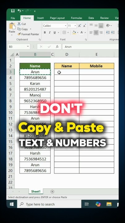 Don't copy Paste Text & Number value in Excel. #excel #exceltricks #excelformula #badshah # ...