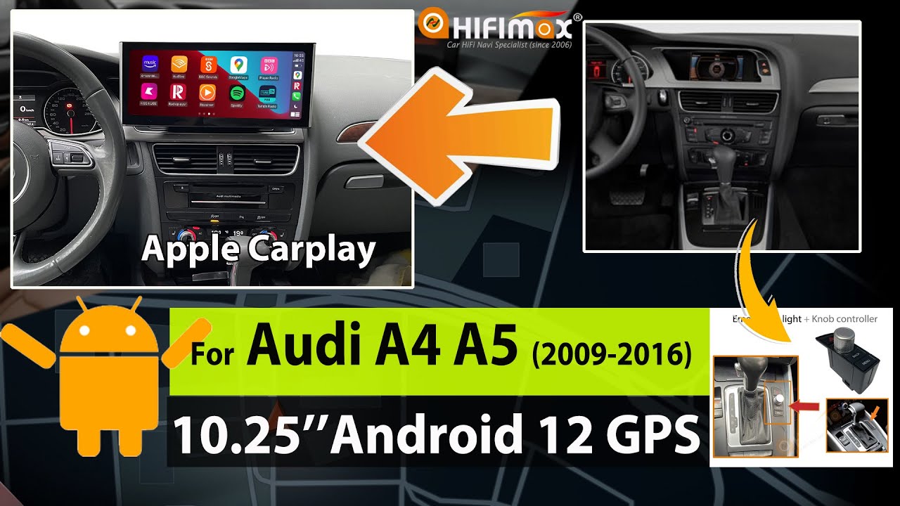 10.25 inch Audi A4 A5 2009-2016 Android 12 GPS Carplay navigation ...
