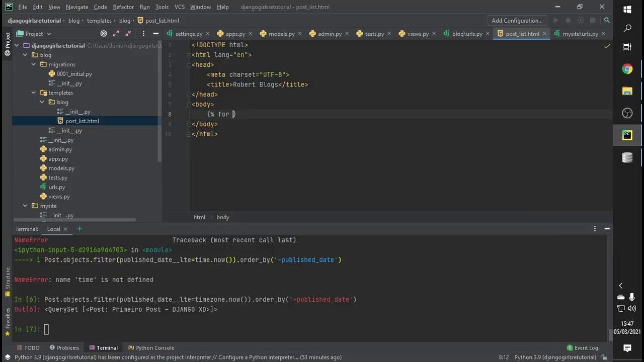 Projeto blog DJANGO a partir do site djangogirls | Django Python - YouTube