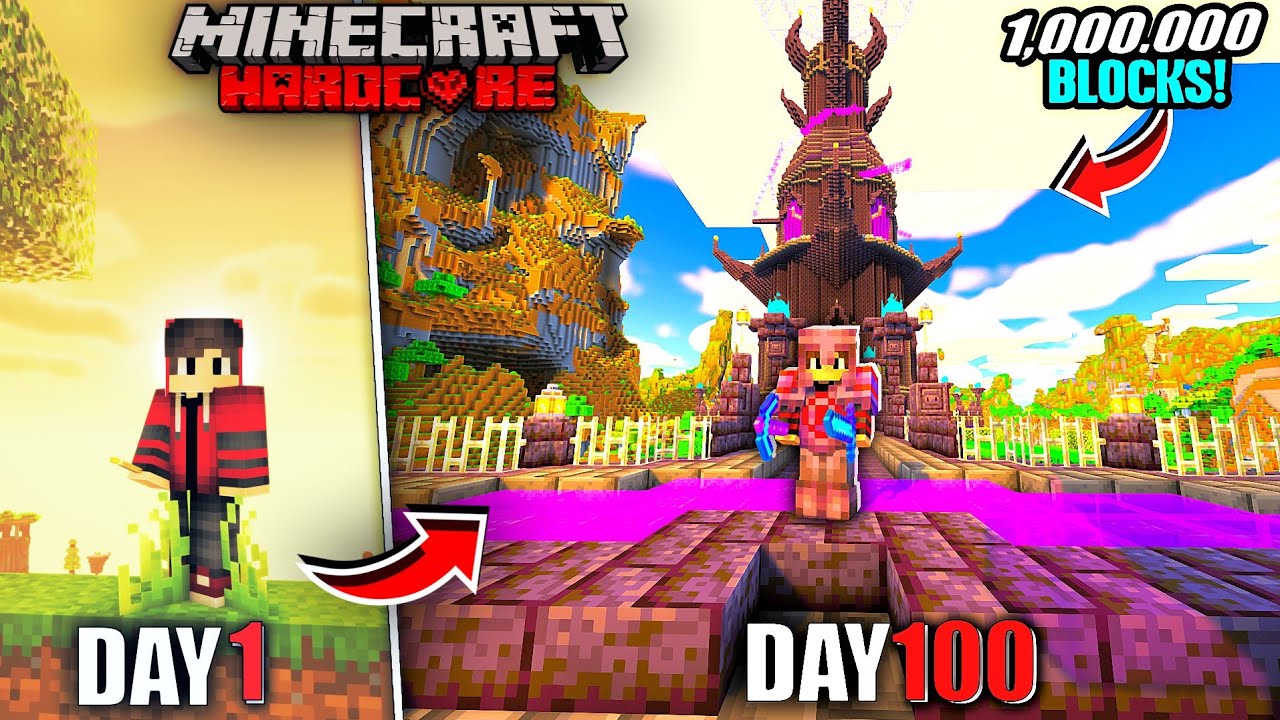 Surviving 1,000,000 Blocks in Minecraft Hardcore! 😨🔥 (100 Days ...