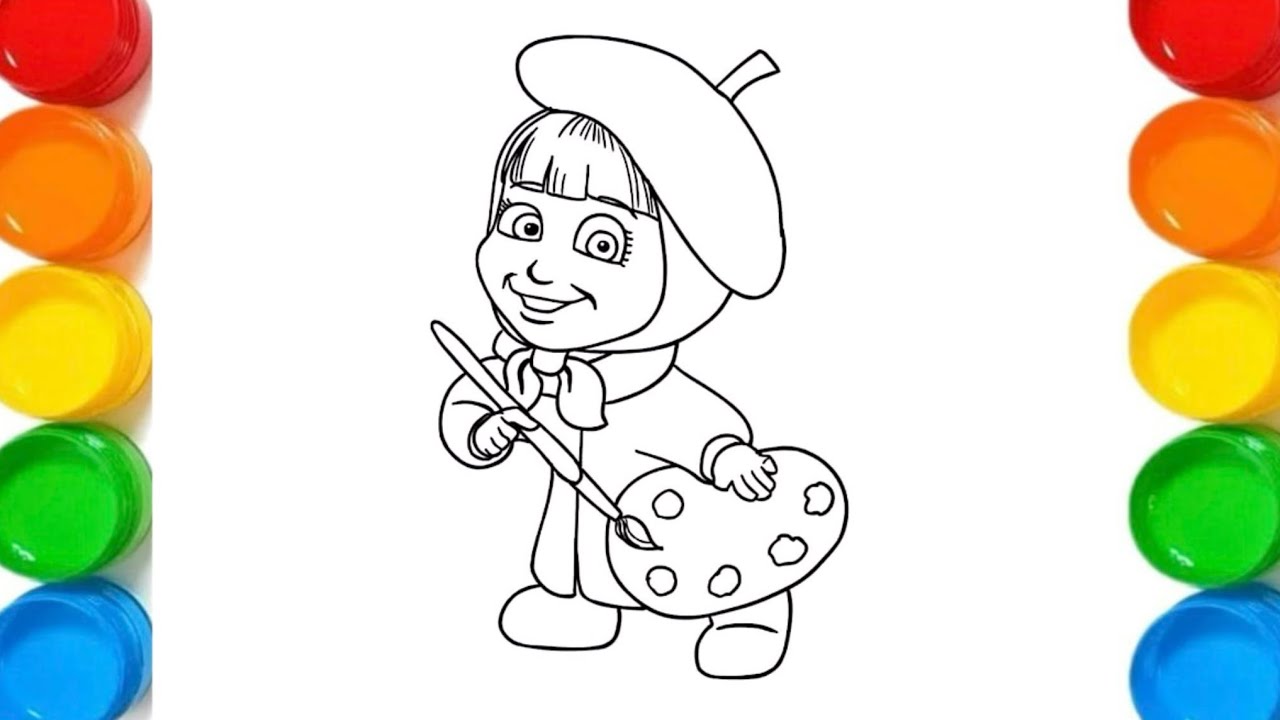 Drawing,Colouring Masha and The Bear|Easy Step by Step Masha Drawing ...