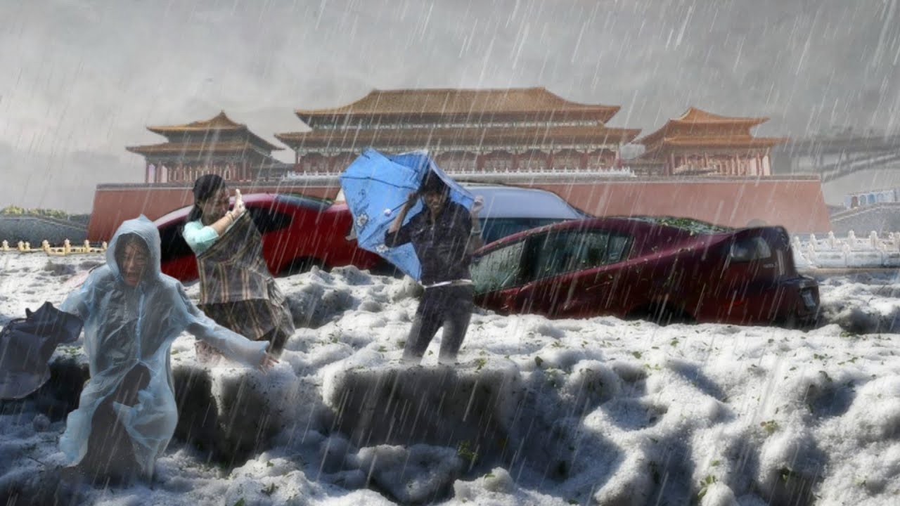 China hailstorm today! Heavy rain and strong wind strikes Ningbo - YouTube