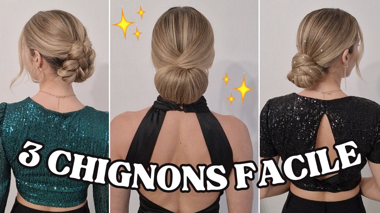 🎄3 ASTUCE COIFFURE CHIGNON POUR LES FETES🎄chignons de soirée simple a ...