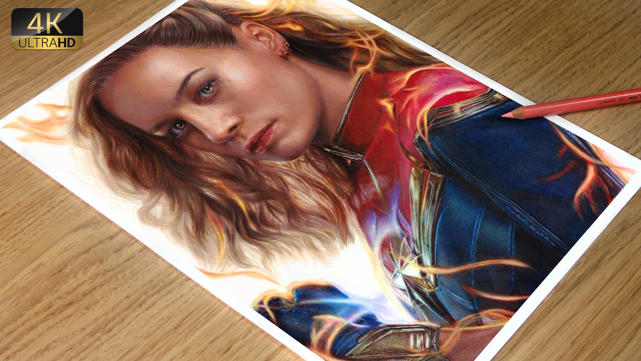 Colored Pencil Drawing Captain Marvel | The Marvels - YouTube