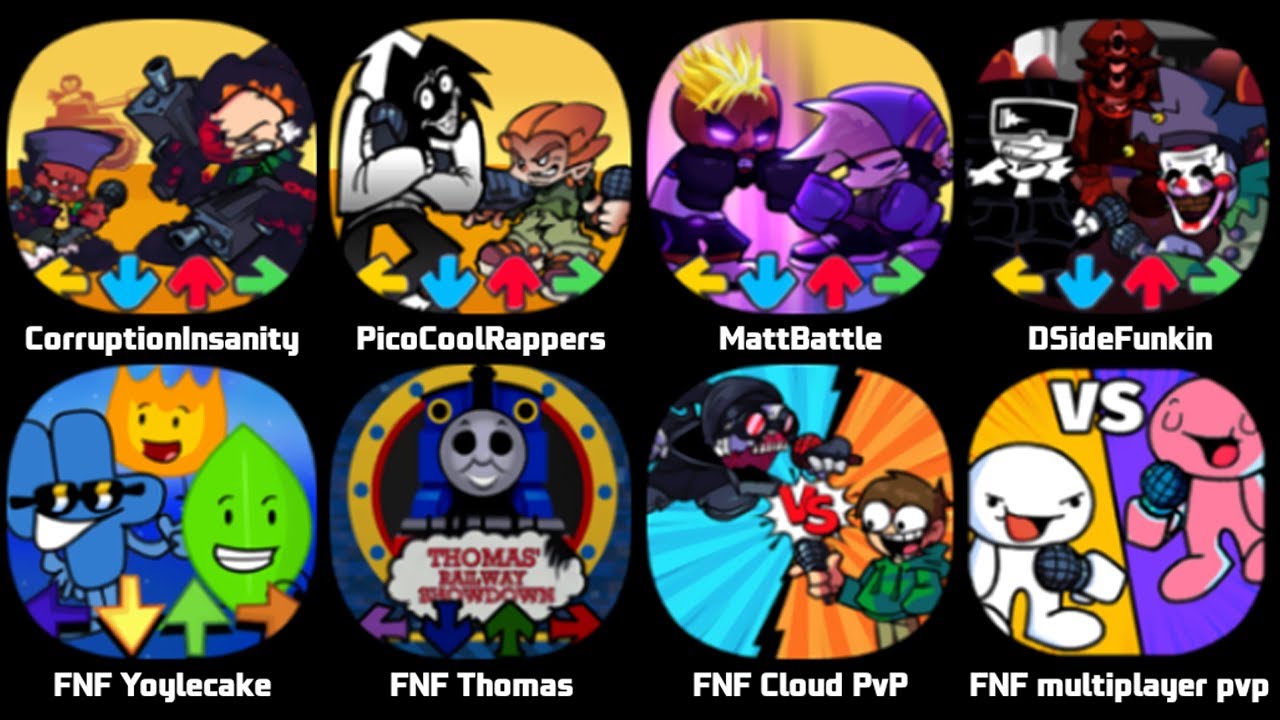 FNF Corruption Insanity, FNF Pico Cool Rappers, FNF Matt Battle, FNF D ...