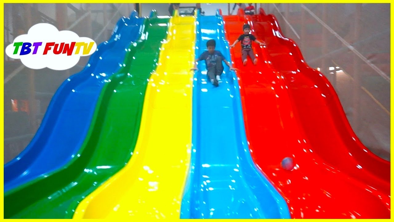 Troy Plays at Indoor Playground for kids with Arcade Colourful Slides ...