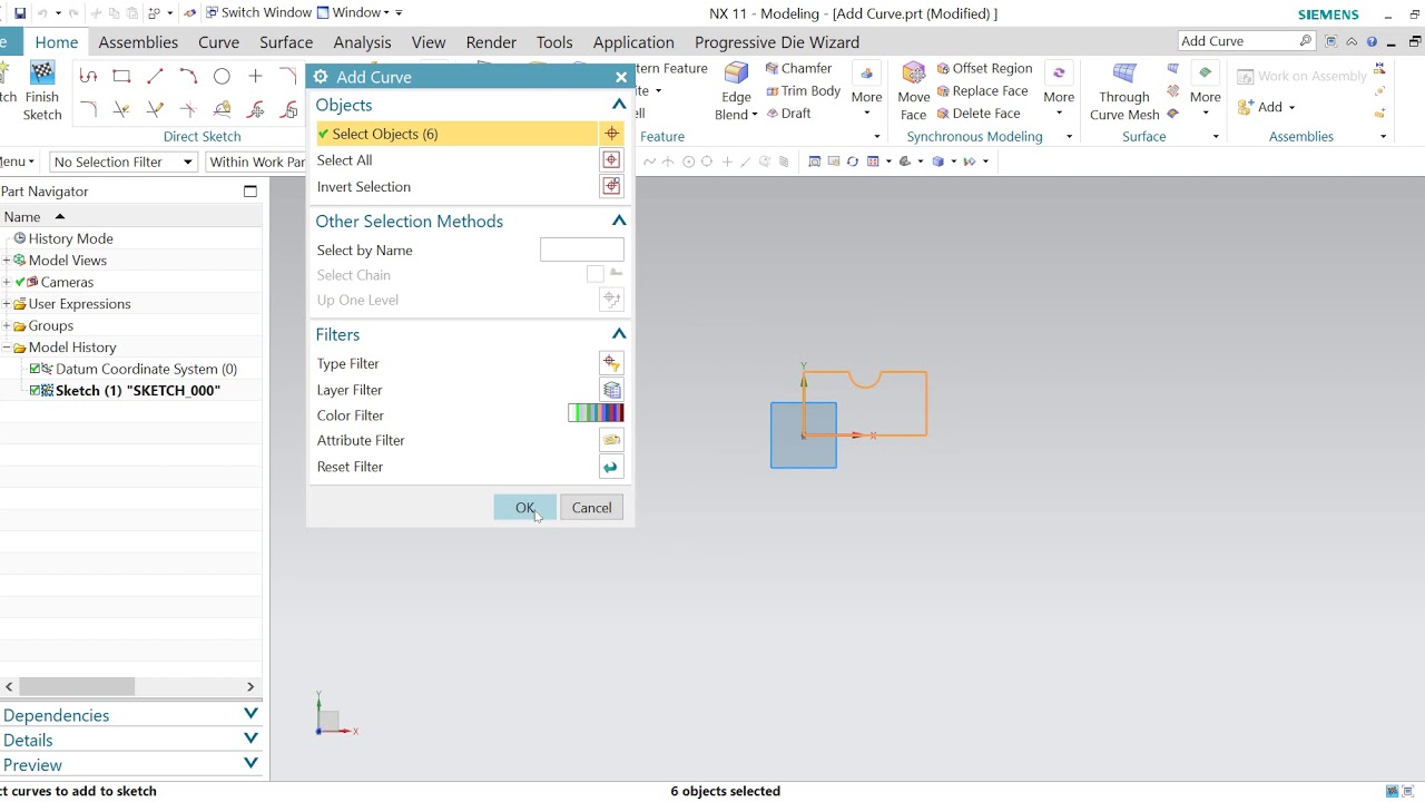 Add Existing Curve Command in Sketch Environment on NX - YouTube