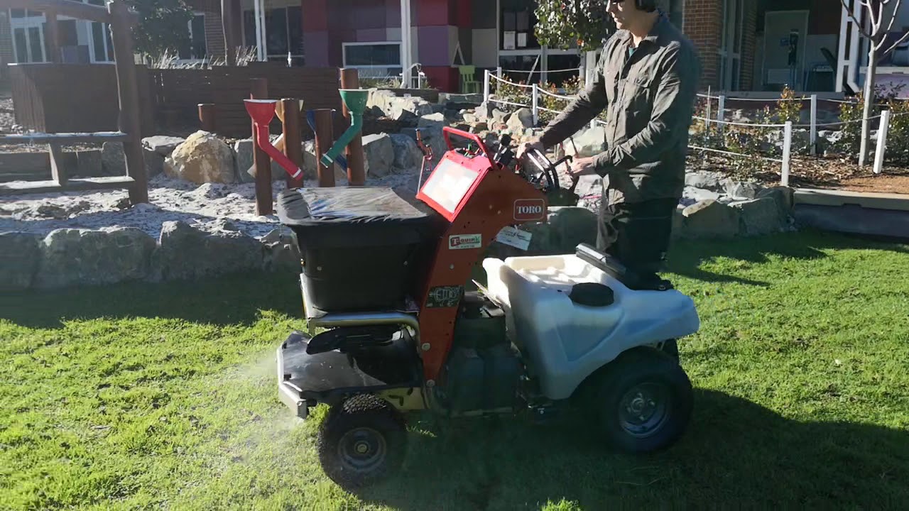 Toro Stand on Spreader Sprayer - Wetting Agent - YouTube