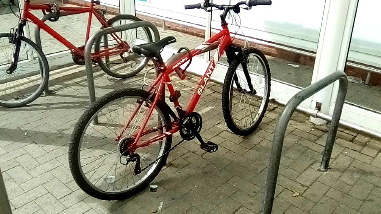 My bicycle parked at the asda supermarket cycle park in Bridgwater ...