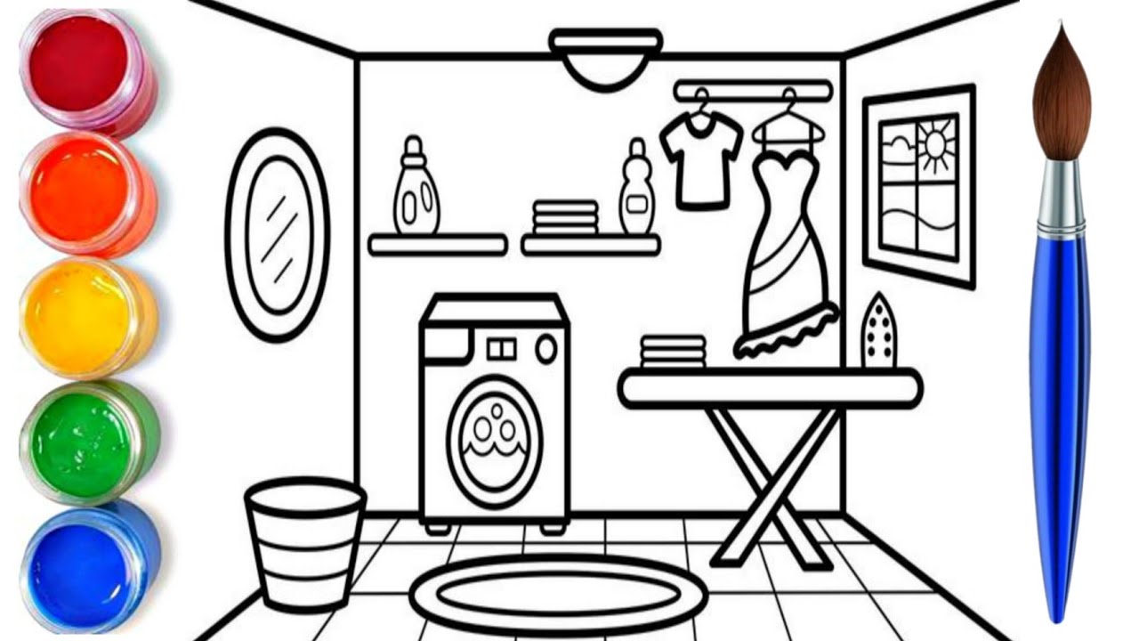 How to draw easy washing area washing machine,iron table | easy drawing ...