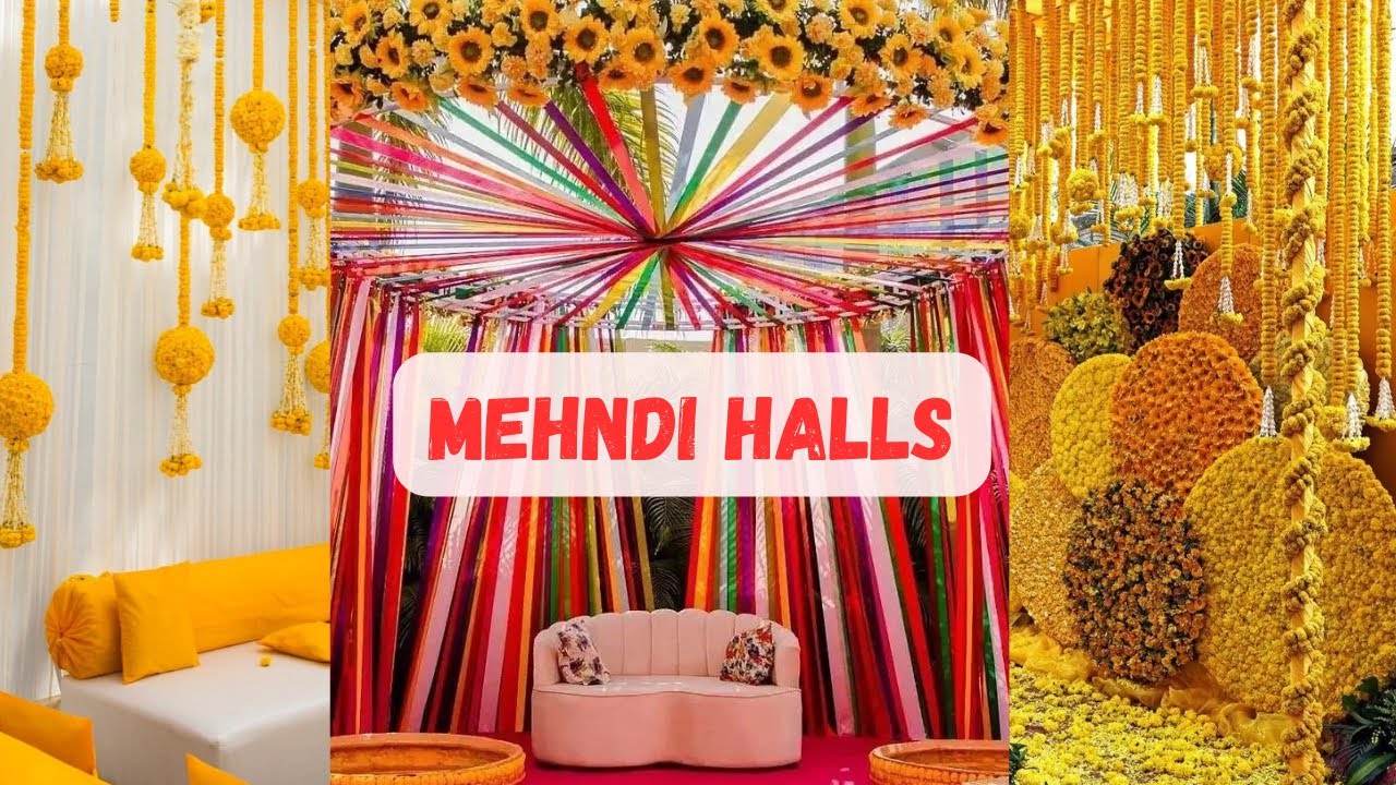 MEHNDI HALLS Decor_HALDI AND MEHNDI stages Decor_Decoration ideas for functions_ stage designs ...