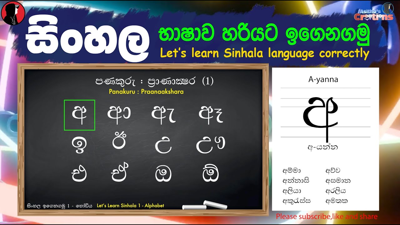 Sinhala Lessons - Alphabet සිංහල ඉගෙනගමු - හෝඩිය (උච්චාරණය හඩ සමග ...
