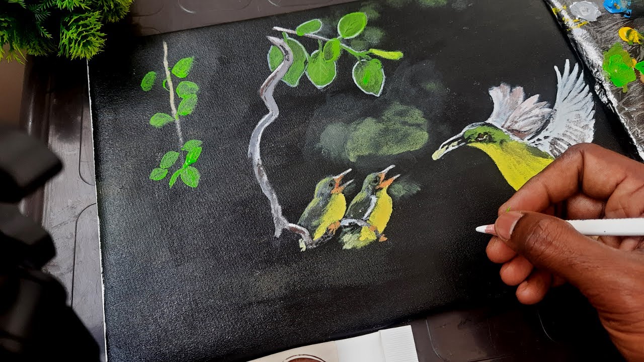 Easy Painting Tutorial / How to paint a Bird / Acrylic painting ...