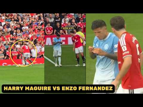 Harry Maguire confronts Enzo Fernandez for diving in the game