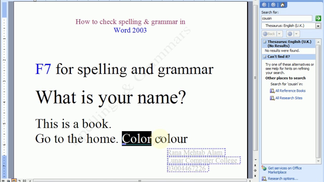 How To Check Spelling And Grammar In Ms Word WinWord 2003 In Urdu Hindi Lunar Computer How To Check Spelling And Grammar In Ms Word WinWord 2003 In Urdu Hindi Lunar Computer