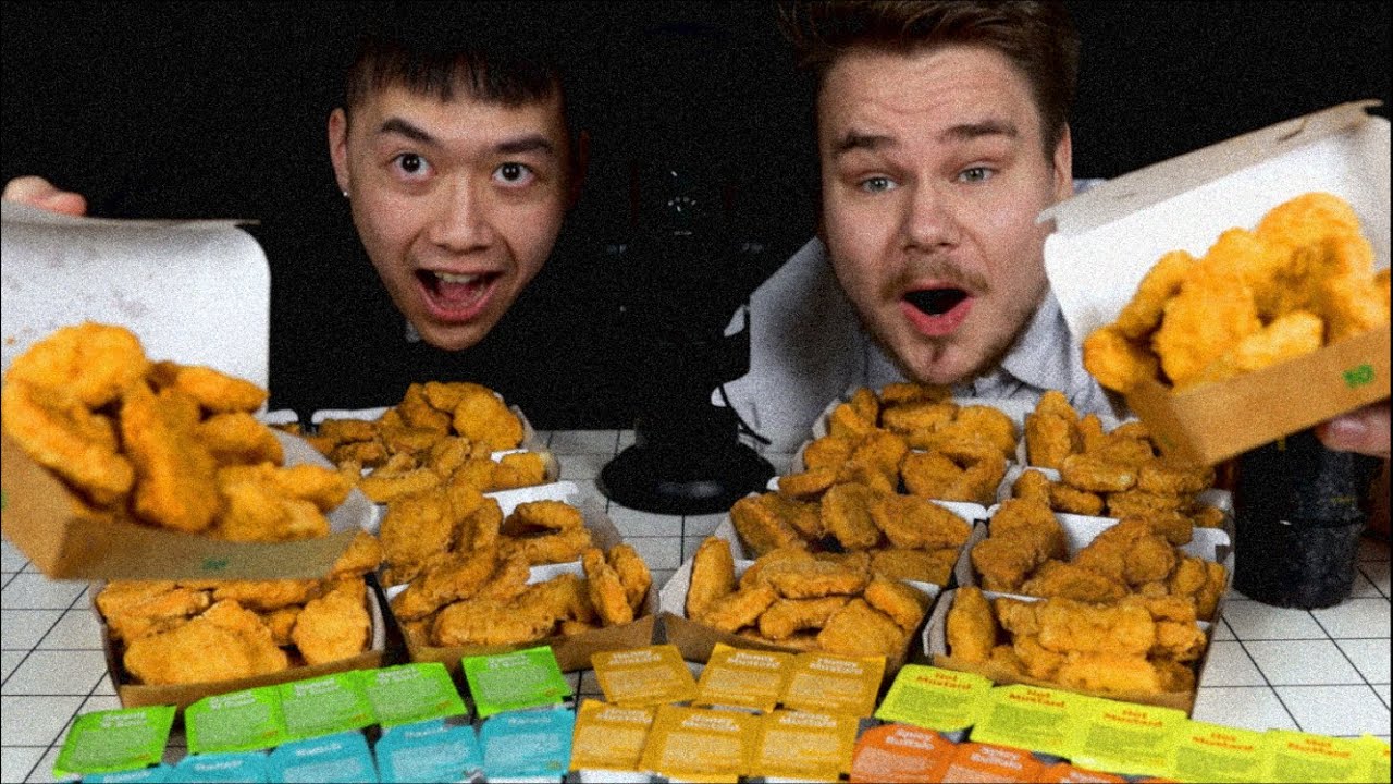 ASMR Mukbang McDonald's 200 CHICKEN MCNUGGETS Challenge with Q&A - YouTube