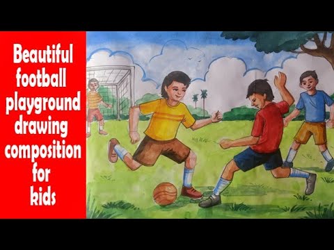 playing football drawing sketch and water colour for kids part - 1 ...