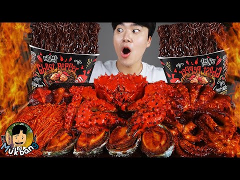 ASMR MUKBANG | BAHARATLI ERİŞMELER & Deniz ürünleri & Ahtapot & Kral Yengeç | YEMEK YİYOR SES !!