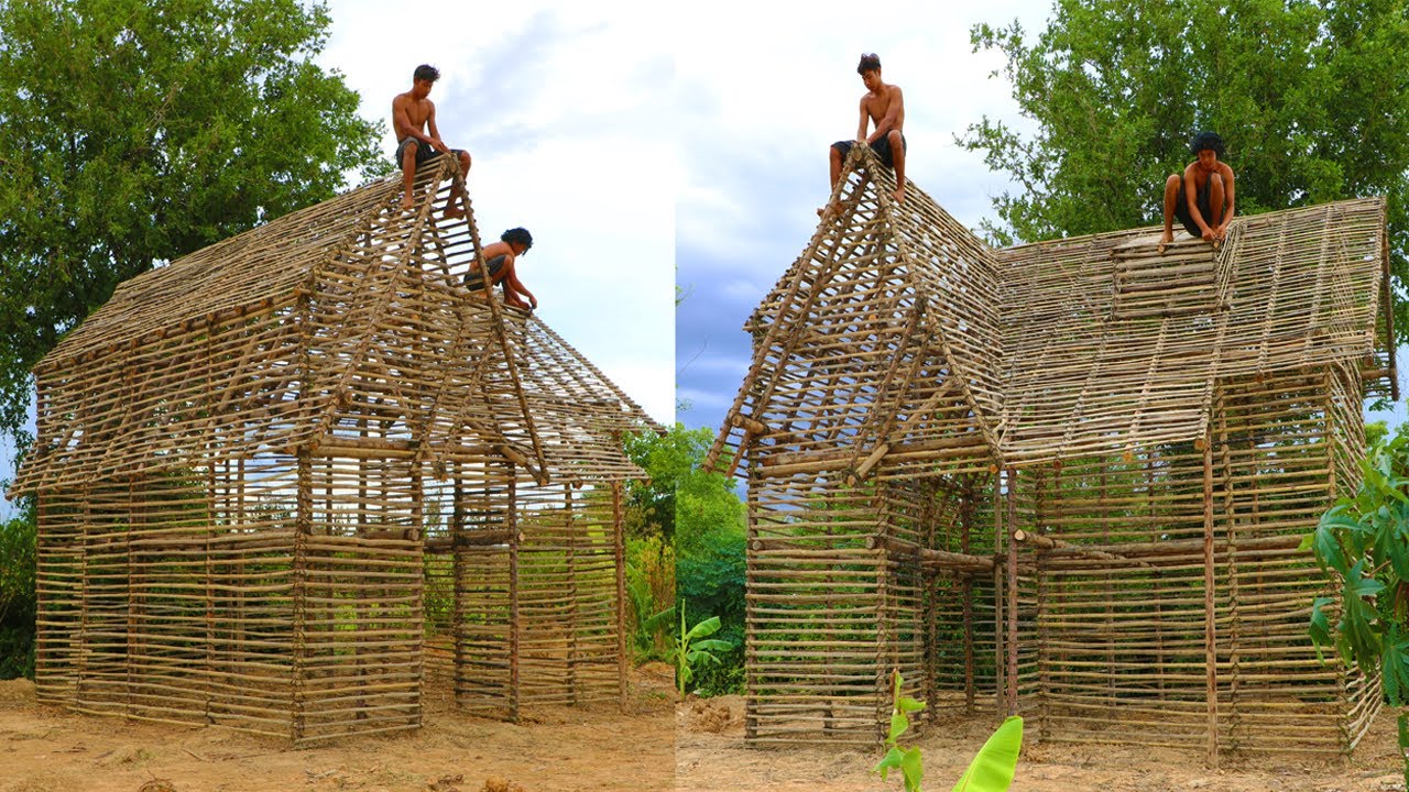 How To Build Outline Of The Most Beautiful Mud Villa House With Wood ...