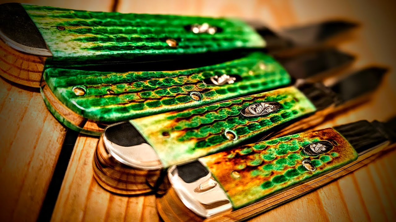 Case Knives Burnt Bright Green Bone Corn Cob Jig "Lizard Skin" SS - YouTube