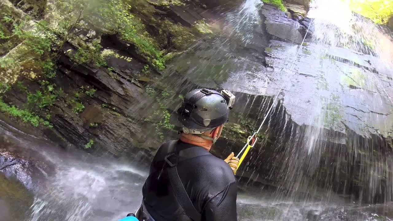 GoPro waterfall rappelling with special mount - YouTube