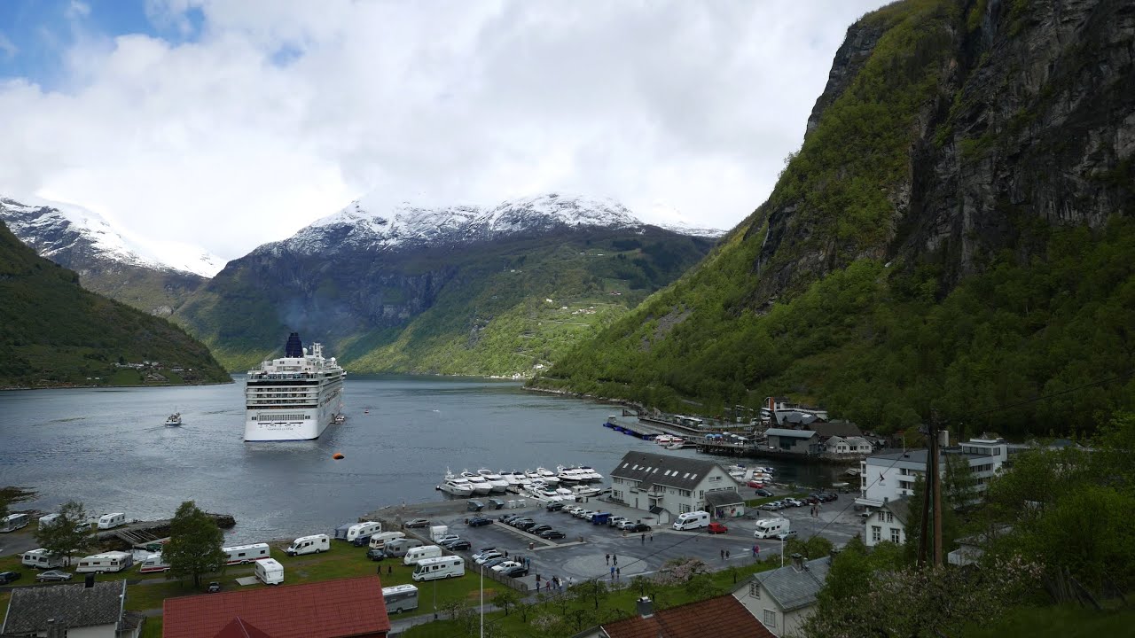 Geiranger Cruise Port & Cruise Ship Norwegian Star Anchored (4K) - YouTube