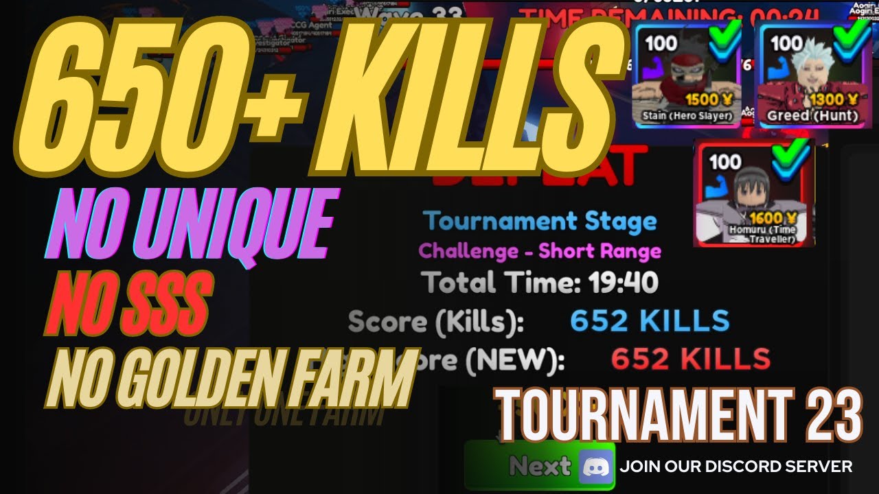 650+ KILLS NO UNIQUE/SSS/GOLDEN FARM strat in tournament 23 | Anime ...