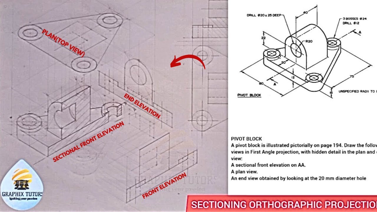 SECTIONING VIEWS IN ISOMETRIC AND ORTHOGRAPHIC PROJECTION OF A PIVOT ...