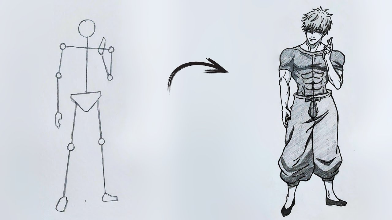 How to draw Gojo full body out of stick man | Jujutsu Kaisen | Anime ...