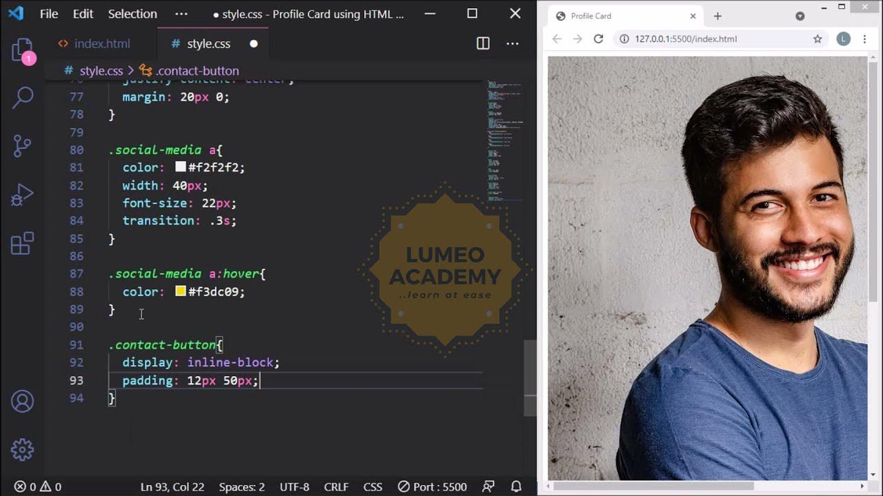 Profile Card using HTML and CSS | LUMEO ACADEMY - YouTube