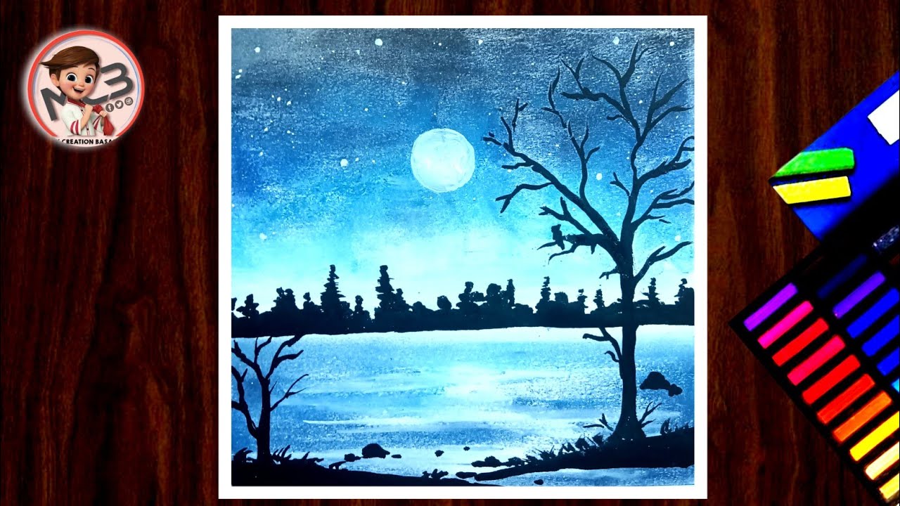 Beautiful landscape night senery painting with soft pastel: tutorial # ...