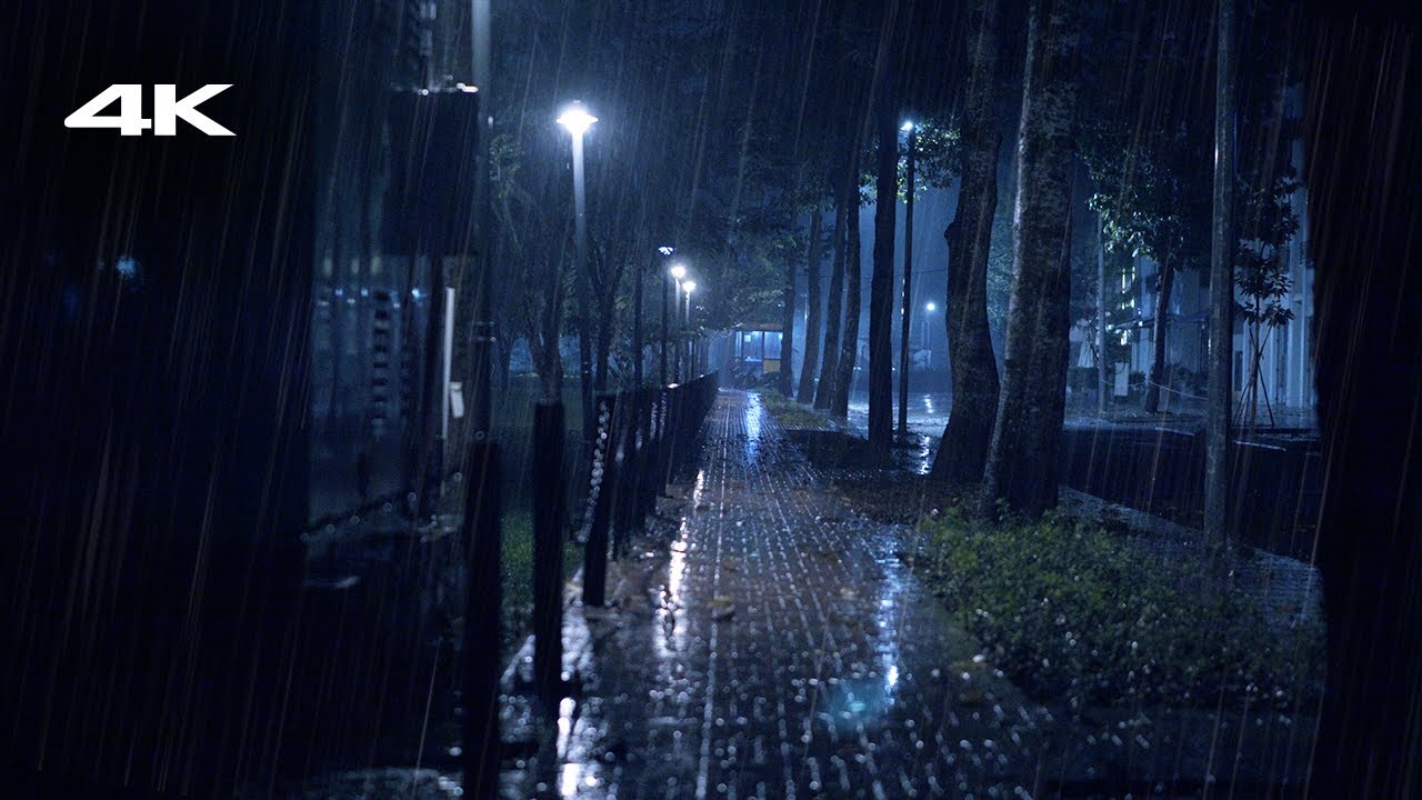 Rainy Night | Sad Rain Park, Dim Lights Great for Sleeping | Rain 4K ...