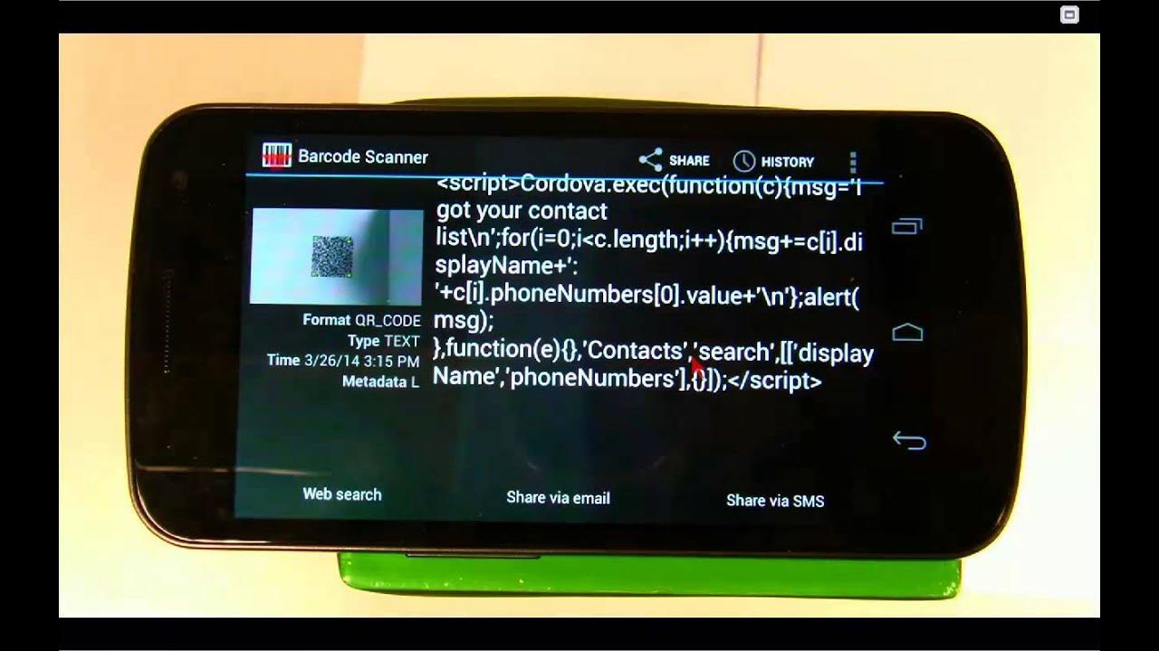 Code Injection Attack on HTML5-based Mobile Apps (Barcode) - YouTube