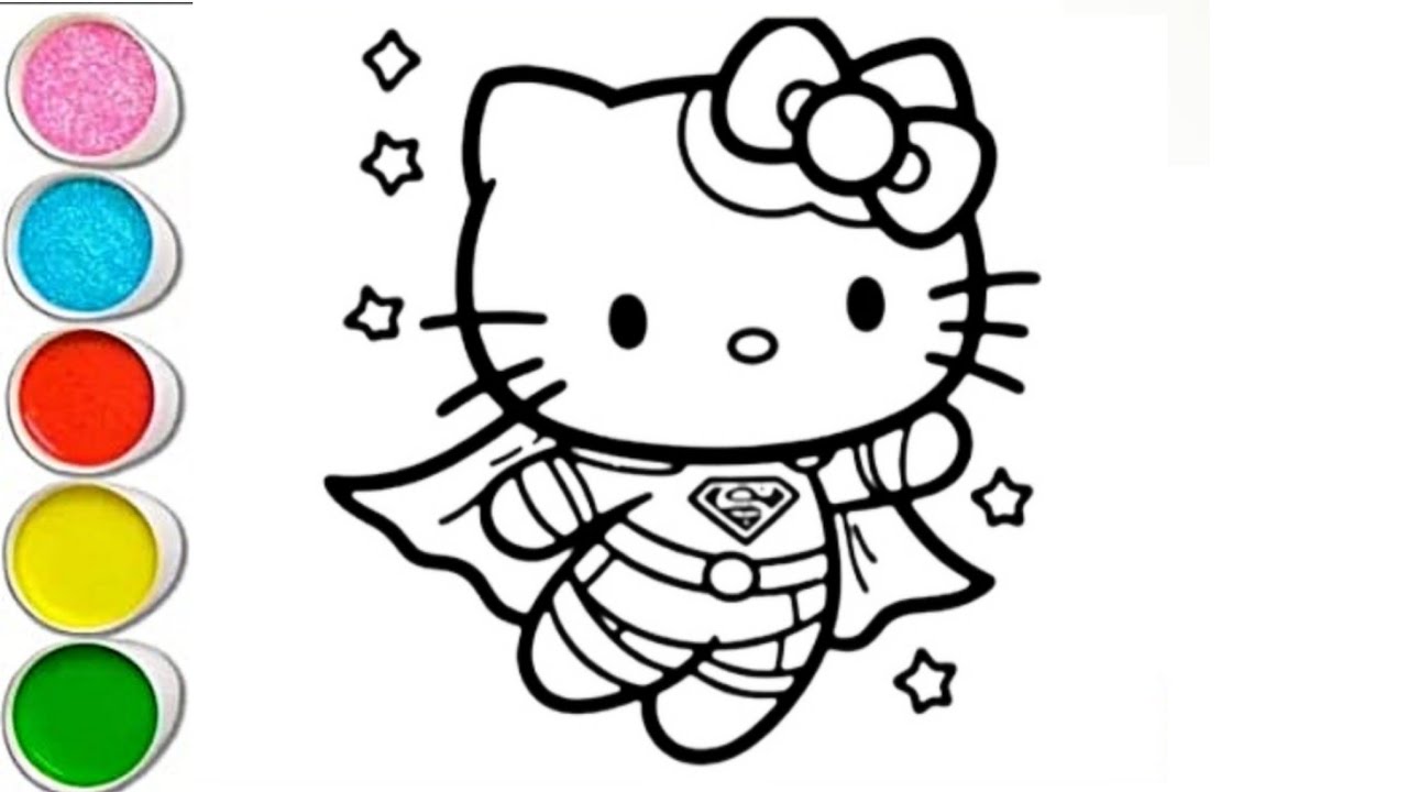 Cute Super Hero Hello Kitty Drawing for kids, Painting & Coloring for ...