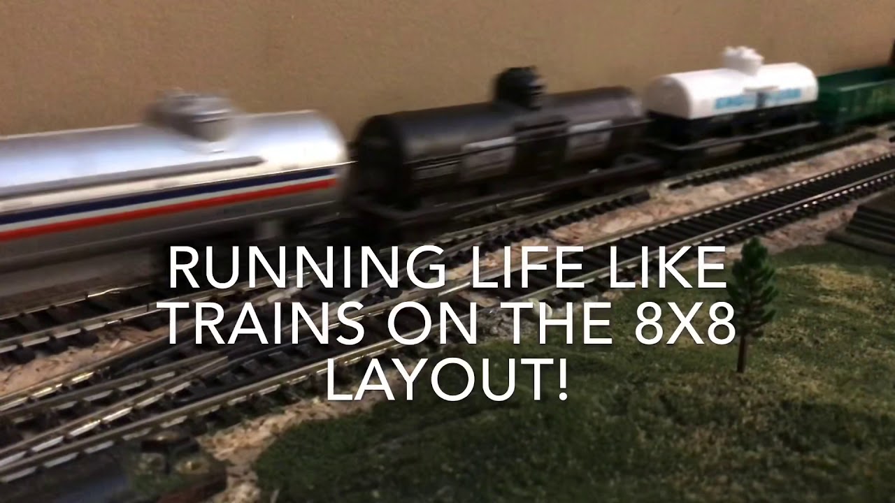 Running Life Like Trains on the 8x8 layout - YouTube