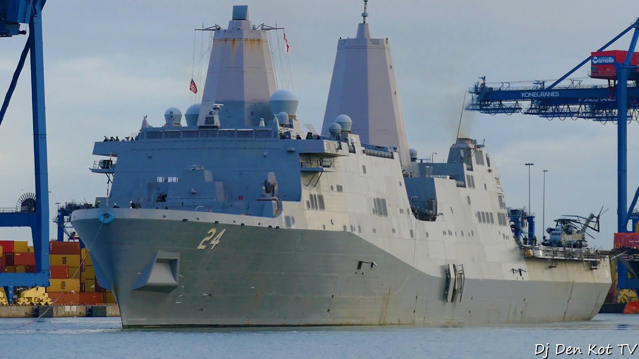 USS Arlington (LPD-24) USA leaving Klaipeda Port - YouTube
