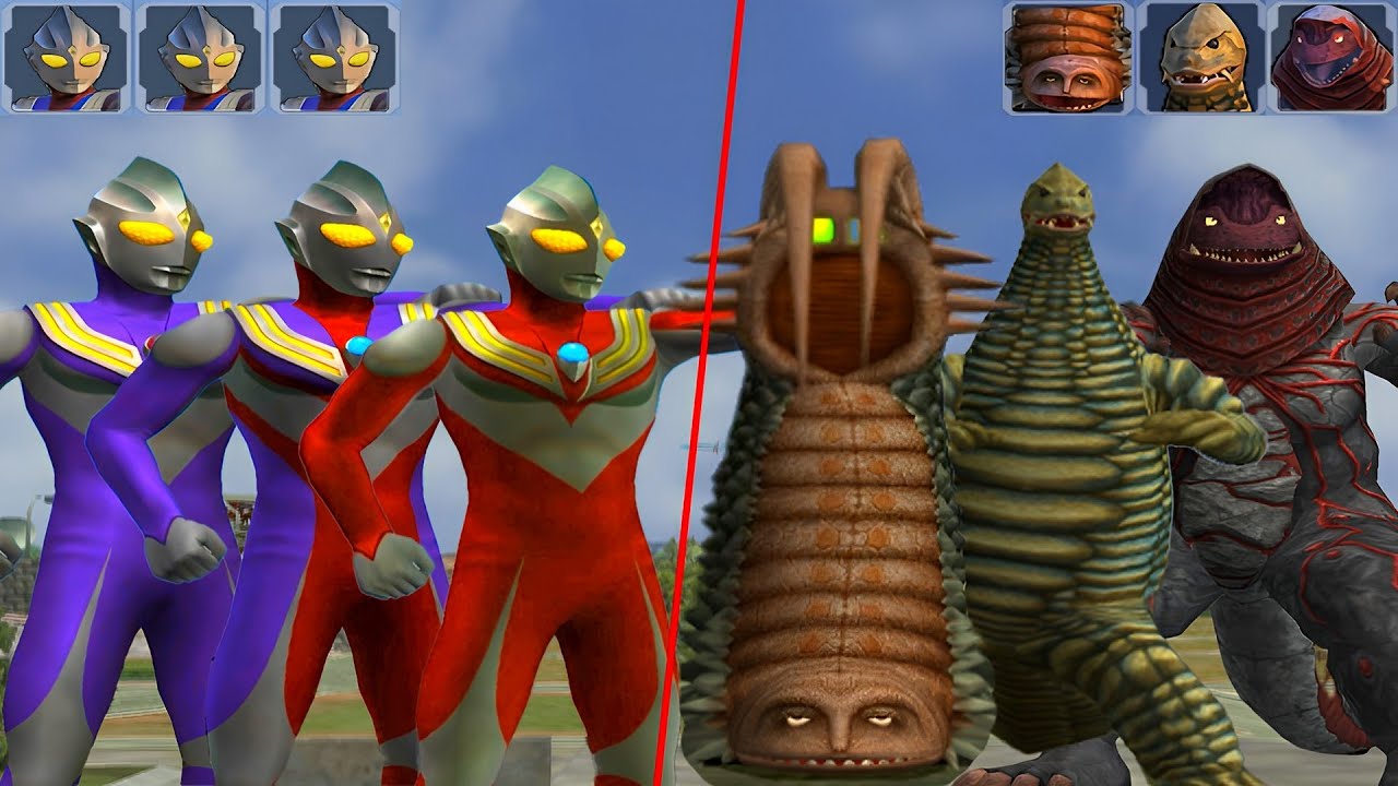 UFE3：Ultraman Tiga VS Two-tailed monster/Red King/Flame Gorzan - YouTube