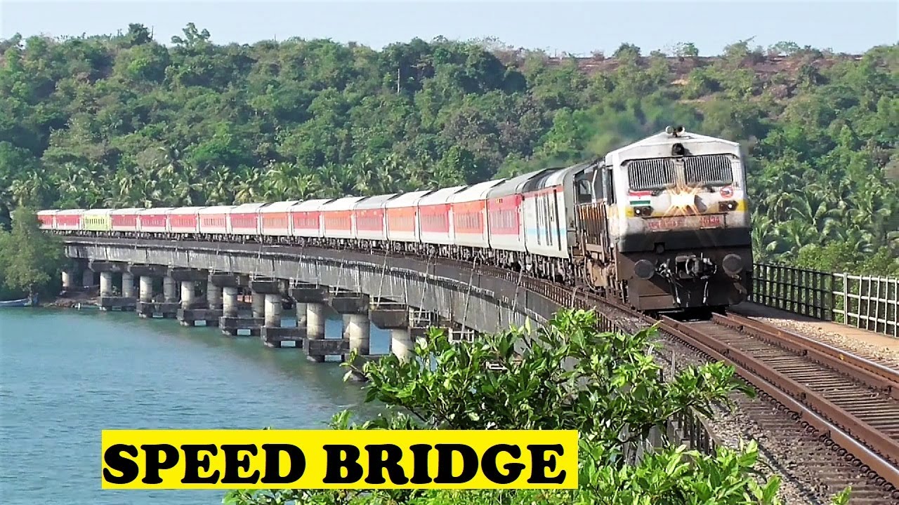 WDP4D EMD Trivandrum Rajdhani Speed Longest Konkan Bridge On Sharavathi ...