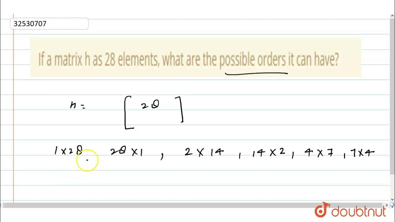 If a matrix h as 28 elements, what are the possible orders it can have ...
