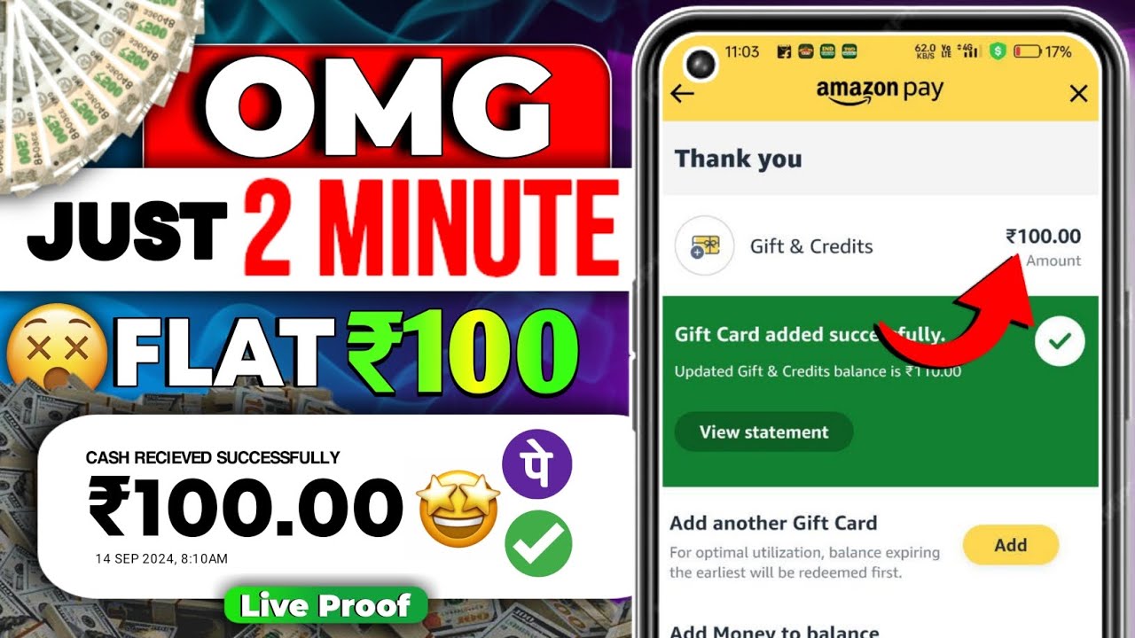🧿New Earning App Today | ₹100+₹100 Unlimited Amazon Gift Card | Online ...