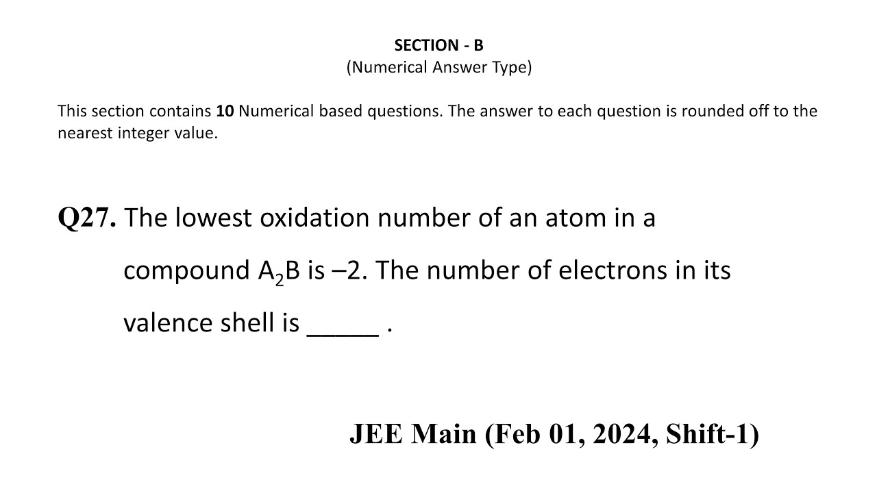 Q27 JEE Main, Chemistry PYQ Feb 01, 2024, Shift 1 | The lowest ...