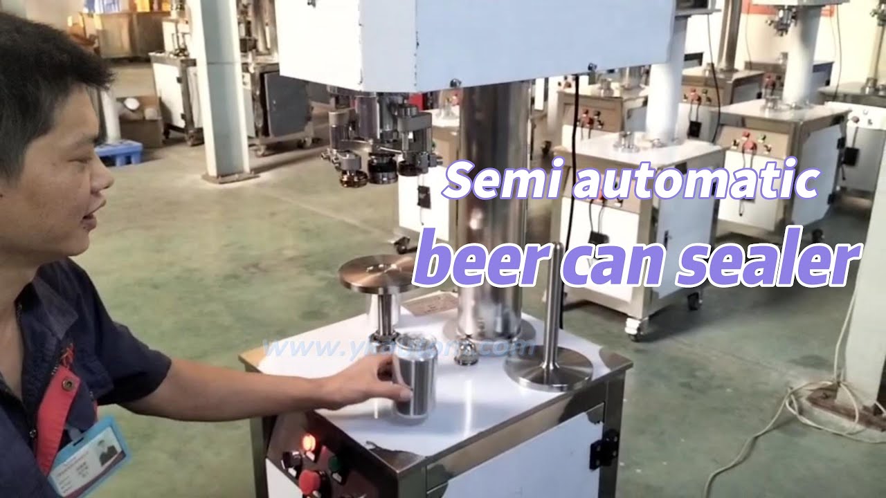 semi-automatic aluminum beer can sealing sealer seamer machine - YouTube