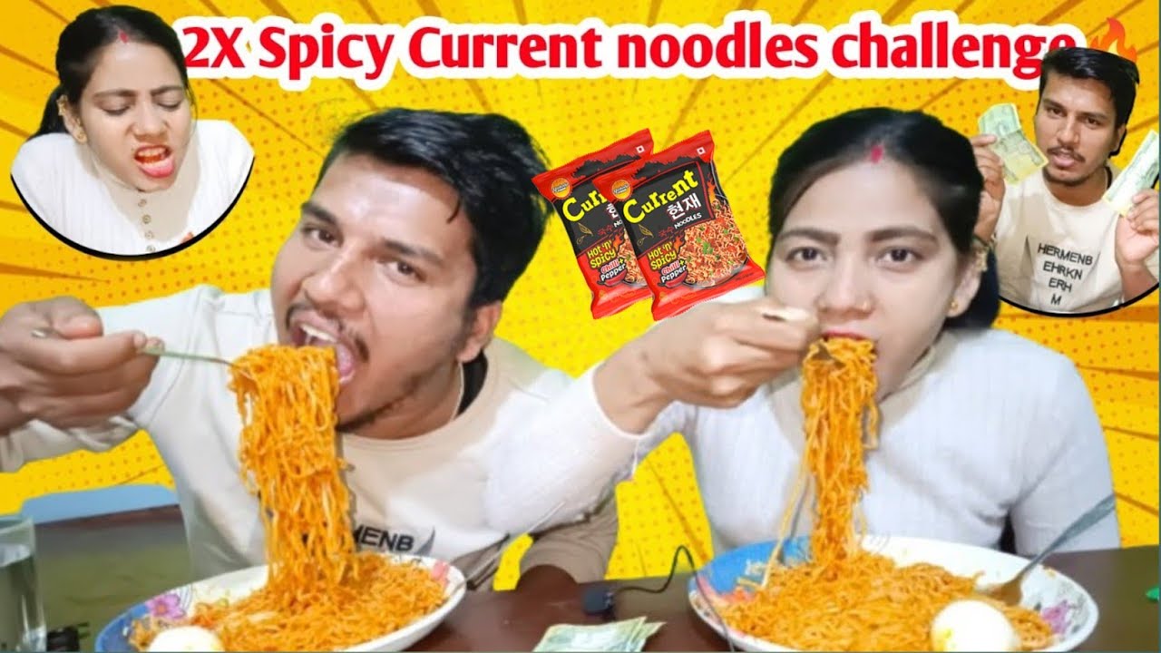 Spicy current noodles challenge🔥 | current challenge with wife😍 | पिरो ले मरियो आज त🔥😡 - YouTube