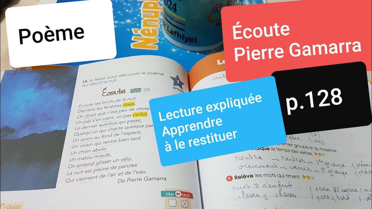 Poème. Écoute de Pierre Gamarra Nénuphar CE2 p.128, lecture expliquée ...