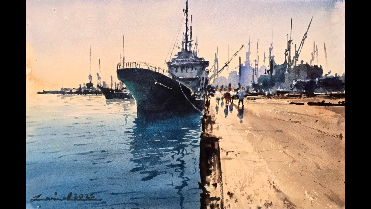 How to Paint a Harbor Scene in Watercolor | Step-by-Step Tutorial - YouTube