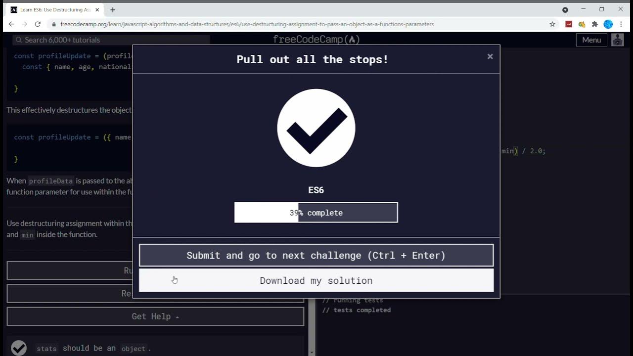 Learn ES6 (16/31) | Use Destructuring Assignment to Pass an Object as a Function's Parameters ...
